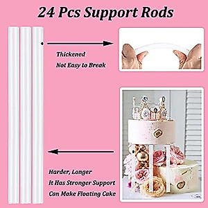 KISEER 5 Pieces Cake Separator Plates Stands with 24 Pieces Plastic Cake Dowels Rods and 15 Pieces Clear Cake Sticks Support Stacking for 4 6 8 10 12 Inch Tiered Cakes