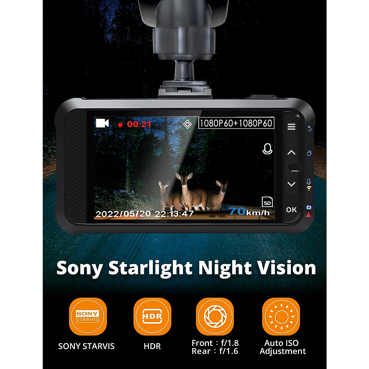 MASIGO A330D Dash Cam Front and Rear - Dual 1080P 60fps Dash Camera for Cars with WiFi, GPS and Speed, Stavis Night Vision, G Sensor Parking Mode, Loop Recording, Free APP, Support 512GB Max