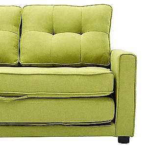 GIA Furniture Home Series Mid-Century Modern 60" Upholstered Convertible Loveseat with Side Pocket for Living Room,Green