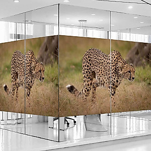 Window Film Privacy Window Film Frosted Glass Film No Glue Static Cling Glass Film Window Sticker for Bathroom Bedroom Living Room Leopard Cheetahs Mountain Scenery 27.6Wx39.4L-inch x2 Pcs