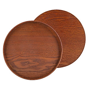 Round Serving Tray, Natural Wood Food Tray for Breakfast, Tea, Coffee Table and Dining Table