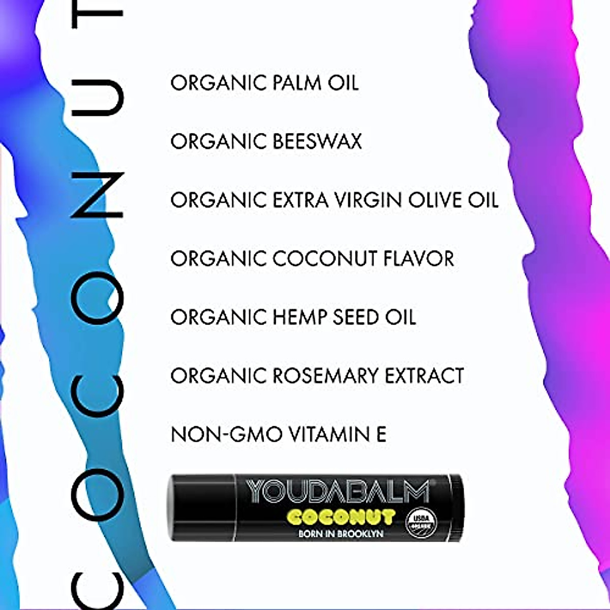 You Da Balm Organic Lip Balm, Coconut Flavor - 100% Natural Lip Moisturizer, USDA Certified - Lip Balm for Dry, Cracked Lips (2 Pack)