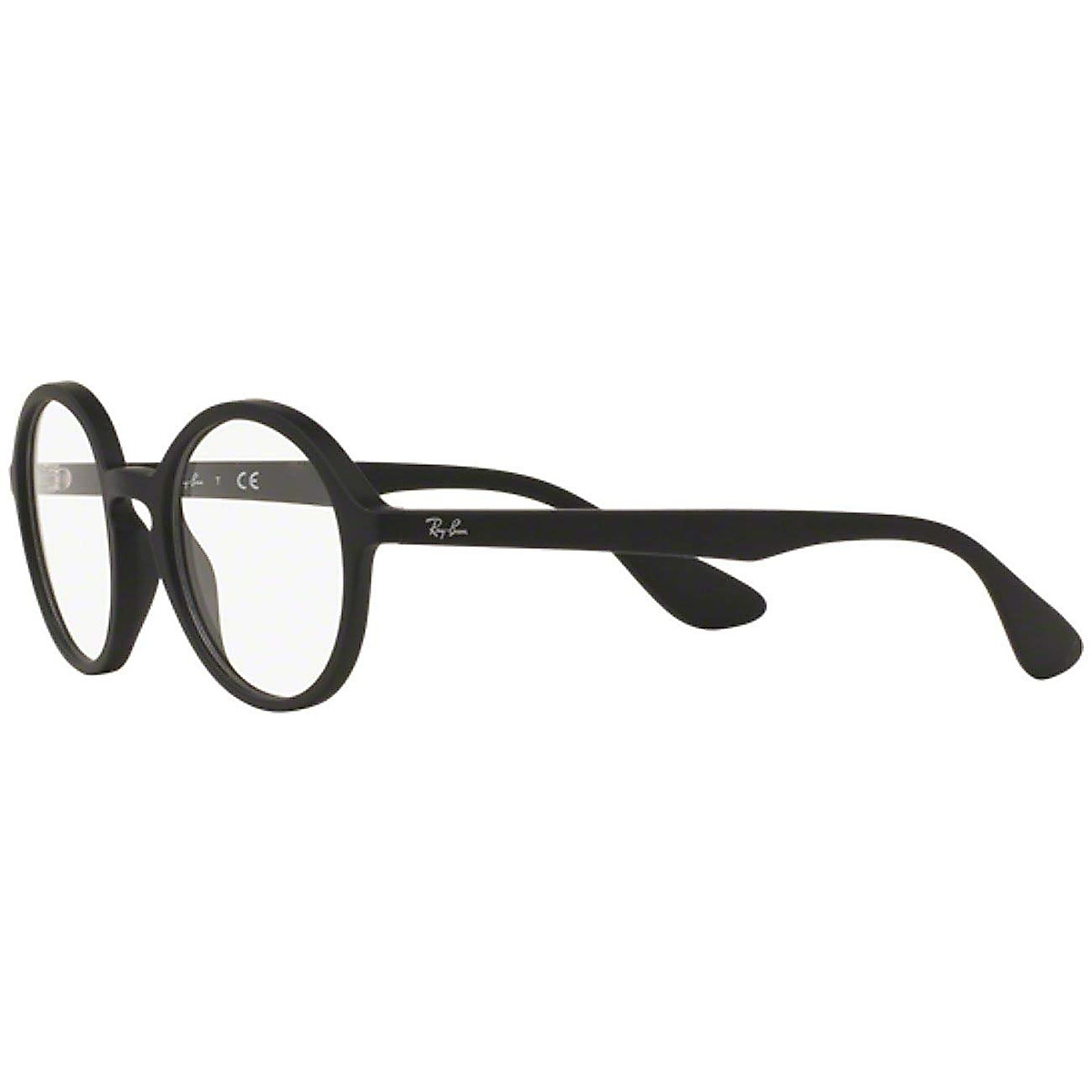 Ray-Ban RX7075 Round Prescription Eyeglass Frames, Rubber Black & Black/Demo Lens, 49 mm