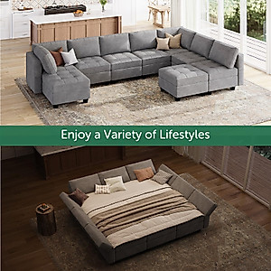 HONBAY Modular Sectional Sofa with Storage Modular Couch with Chaise for Living Room Convertible 9 Seater Sectional Couch Light Grey