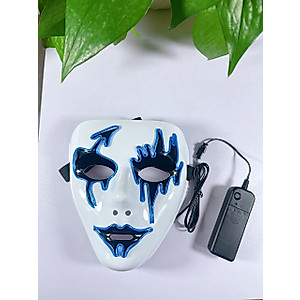 Wetufin Halloween Purge Mask Led Light Up Mask Scary Mask Glow Mask EL Wire LED Mask for Festival Party Gifts Couple Mask, Purge Mask for Kids Man Woman Adult, Blue