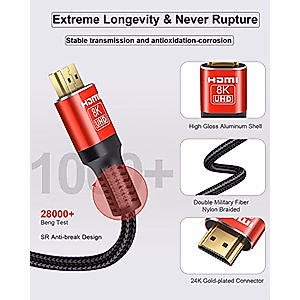 SKW 8K HDMI 2.1 Cable 15ft, 48Gbps Ultra High Speed HDMI Braided Cord, Supports 8K@60Hz, 4K@120Hz 144Hz, DTS:X, HDCP 2.2 & 2.3, eARC, HDR 10, Compatible with TV Xbox PS4 PS5 Monitor Blu-Ray