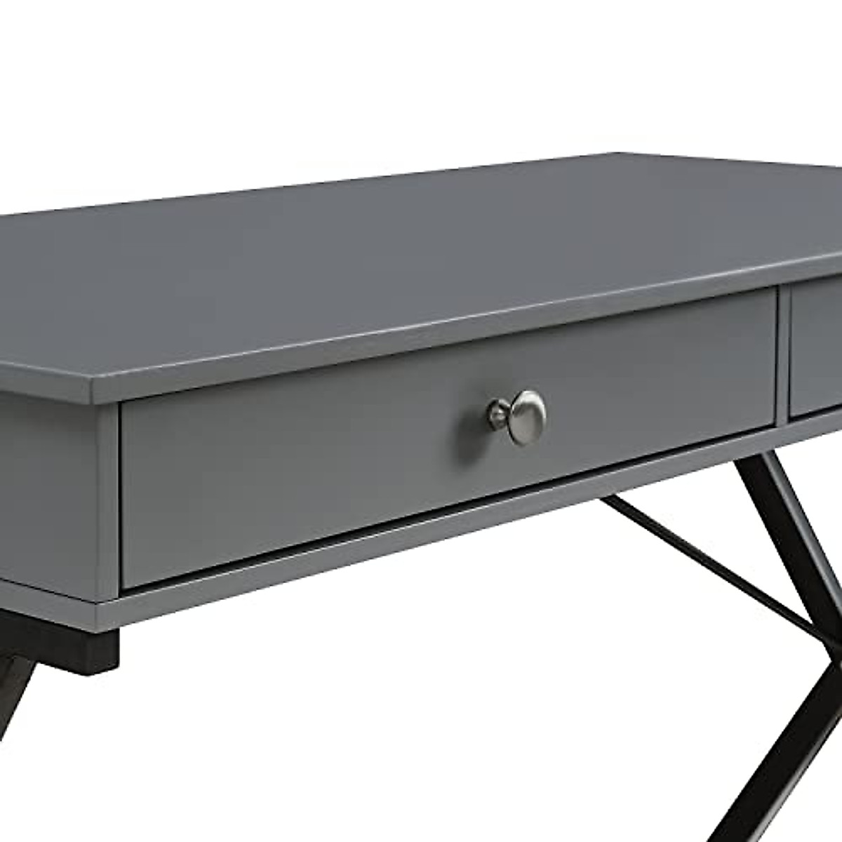 HomSof Frost Grey Finish 2 Drawers Writing Desk with Black Stoving Varnsih Steel Frame，MDF Table Top, Gray,42"