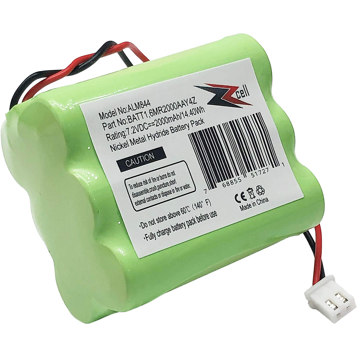 ZZcell® Battery Replacement for 2Gig BATT1, BATT1X, BATT2X, 6MR2000AAY4Z, GC2 2GIG-CNTRL2 2GIG-CP2, GCKIT311, 228844, Go Control Panel Alarm System 10-000013-001, PERS-4200, 7.2V, 2000mAh