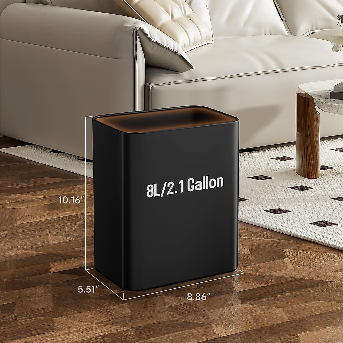 TIPGO Small Metal Trash Can, 2.1 Gallon Slim Trash Can for Bathroom, Wastebasket Garbage Bin for Bedroom, Office, Kitchen, Under Sink (Matte Black)