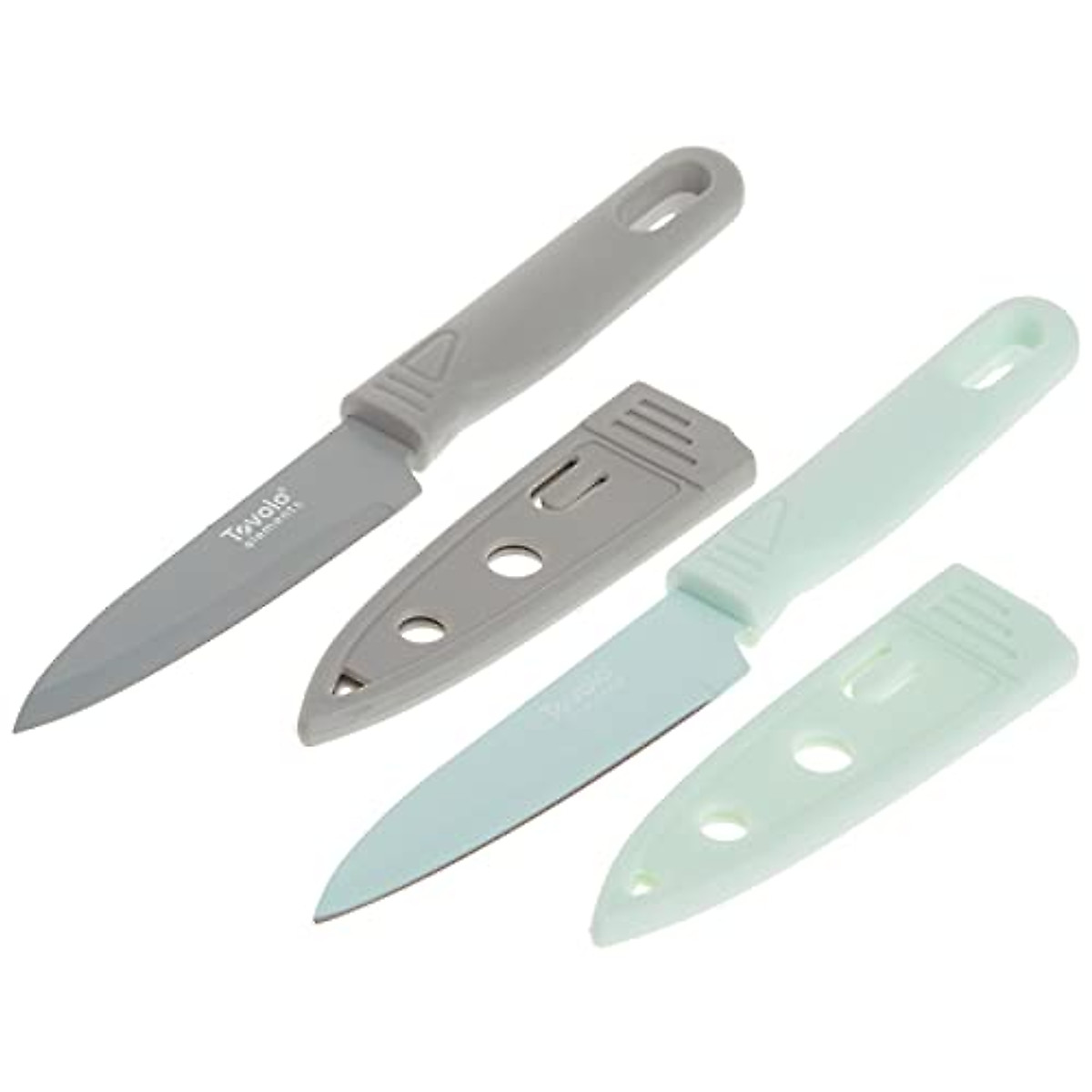Tovolo Paring Knives Set of 2 (Mint / Gray) - Essential Small Knife Set for Cooking, Peeling, Slicing, & Precise Jobs / Includes Blade Covers for Safe Storage & Travel