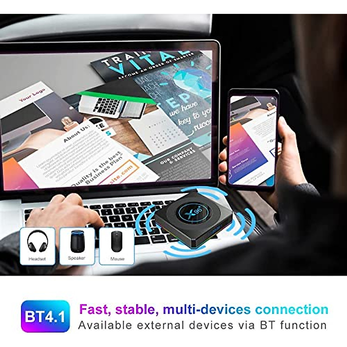 VAPEYS Android TV Box 11.0 S905X4 Quad-Core Smart TV Box Support 2.4Ghz/5Ghz WiFi Bluetooth 4.0, 8K 4K HD Tv Streaming Device,4G+64GB