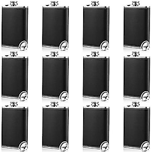 Sieral 12 Sets Christmas Leather Hip Whiskey Flask 8 oz Stainless Steel Flask with Funnel for Men Women Cocktail, Liquor, Groomsmen Gifts, Christmas Gifts, Camping, Wedding Party Favor (Black)