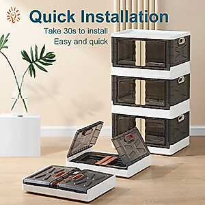 XJJX Large Storage Bins with Lids,10.5Gal Folding Storage Box with Wheels,Handles,Dual Open Design,Closet Organizers and Storage for Organizing Clothes,Towels,Toys,Books,Snacks,Drinks,Fruits (Beige 2)