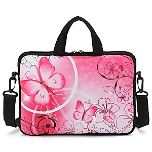 RICHEN 10 inch Messenger Bag Carrying Case Sleeve with Handle Accessory Pocket Fits 7 to 10-Inch Laptops/Notebook/Kids tablet (7-10.2 inch, Pink Butterfly)
