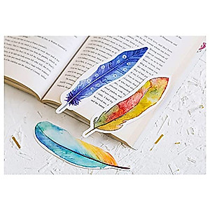 Watercolor Feather Theme Colorful Paper Bookmarks, 30PCS
