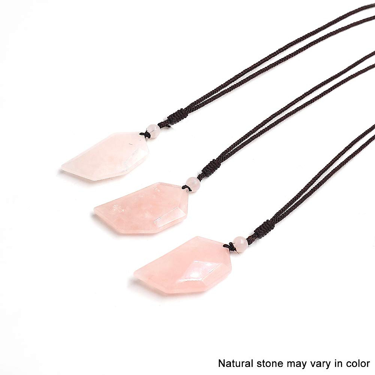 Domika 2pcs Healing Stone Matching Heart Couples Necklace Rose Quartz Black Obsidian Crystal Pendant Adjustable Rope Love Puzzle Necklace for Men Women