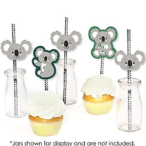Big Dot of Happiness Koala Cutie - Paper Straw Decor - Bear Birthday Party and Baby Shower Striped Decorative Straws - Set of 24