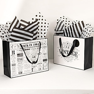 Crisky 60th Birthday Gift Wrap Bag Vintage 1964 with 60th Birthday Card Matching Envelope Sticker and Tissue Paper for Women/Men/Wife/Husband/Mom/Dad, 13" x 10" x 5"