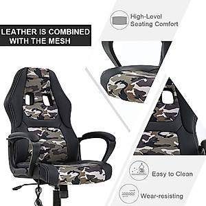 Racing Gaming Chair Home Office Chair Ergonomic Desk Chair Massage PU Leather Computer Chair with Lumbar Support Headrest Armrest Task Rolling Swivel Chair for Adults(Camo)