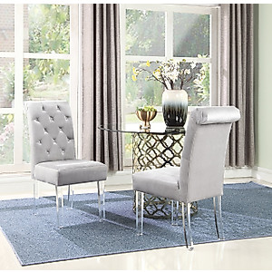 Iconic Home Sharon Dining Side Chair Button Tufted Velvet Upholstered Acrylic Legs (Set of 2) Modern Contemporary, Silver