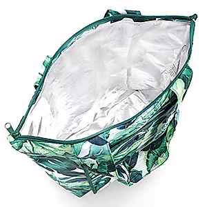 Sachi 3 Piece Market Tote Set – Insulated Thermal Reusable Grocery Bags for Cold and Hot Foods – Lightweight, Portable and Fold-able (Green Tropical Leaf)