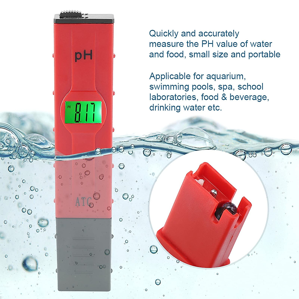 Zerodis Horticulture Garden Tools, Food Beverage Ph Tester Aquarium Pool Water Quality Testing Pen Meter Portable LCD Digital