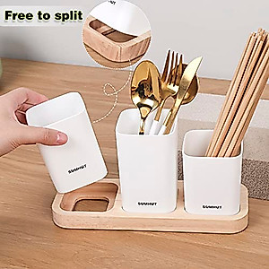 Jaugufiy Cutlery Drying Rack Holder Utensil Drying Rack Basket, Cutlery Holder with Bamboo Base for Bar Kitchen Countertop Storage, Organize Forks, Knives, Spoons