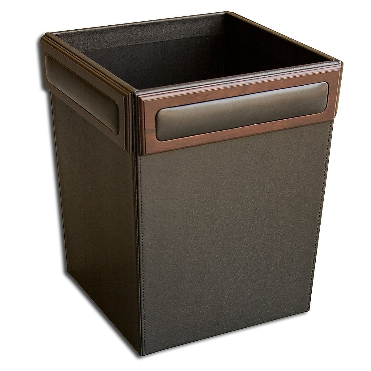 Dacasso Walnut and Leather Waste Basket