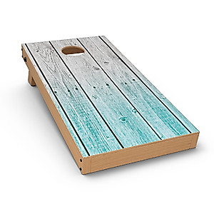 Design Skinz Wood Skin Set for Cornhole (Skin Only) - Trendy Teal to White Aged Wood Planks