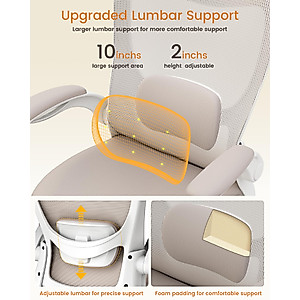 MUXX.STIL Office Chair, Ergonomic Desk Chair with Adjustable Lumbar Support and Flip up Armrest, Breathable Mesh Computer Chair for Home Office, Khaki