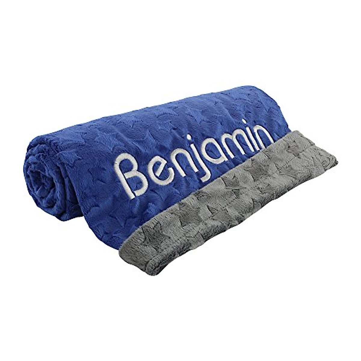 berry bebe Baby Boy Gifts, Personalized Baby Blanket for Boy, Custom Name Blankets Plush Mink Material with Star Design, Blue and Gray