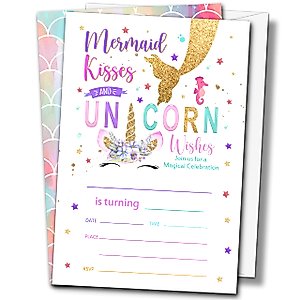 Buildinest Mermaid Birthday Party Invitations with Envelopes (20-Pack), 4"x6" Magical Celebration Invitation Cards, Fill-In Style Party Invites-B04