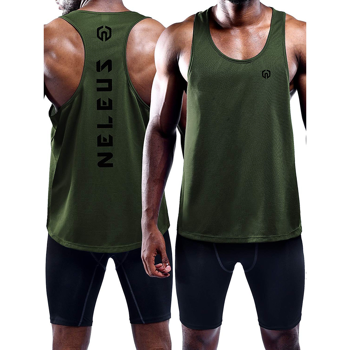 NELEUS Men's 3 Pack Dry Fit Workout GYM Muscle Tank Tops,5031,Black,grey,olive Green,XL,EU 2XL