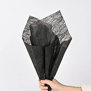 BBJ WRAPS Hand-drawn Tissue Flower Wrapping Paper Korean Non-woven Waterproof Floral Bouquet Wraps for Florist Packaging Arrangement, 23x18 Inch - 50 Sheets (Black)