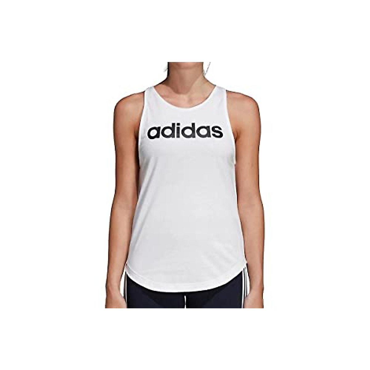 adidas Women's Essentials Linear Loose Tank Top, White/Black, Small