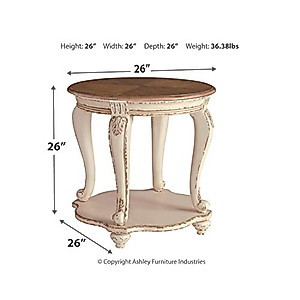 Signature Design by Ashley Realyn French Country Two Tone Round End Table, Chipped White