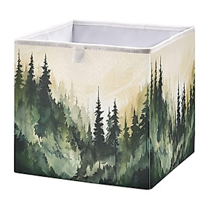 Kigai Watercolor Forest Cube Storage Bins - 11x11x11 In Large Foldable Storage Basket Fabric Storage Baskes Organizer for Toys, Books, Shelves, Closet, Home Decor
