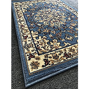 Deir Debwan Traditional Oriental Door Mat Area Rug Blue Persian (330,000 Point) Design 603 (2 Feet X 3 Feet)
