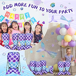 Silkfly 12 Pcs Mermaid Party Favor Bags Bulk Mermaid Drawstring Backpack Gift Cloth Bags Purple Blue Gradient Mermaid Beach Bag for Girls Kid Gift Party Baby Shower Birthday Supply