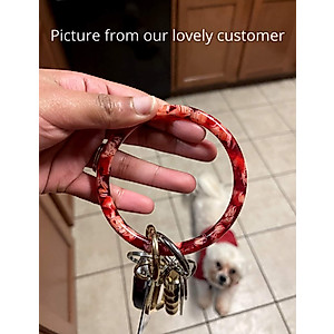 Heesch Bangle Key Ring Bracelet Keychain Key Ring Bracelet for Women, Acetate Circle Keyring for Wrist (Red)