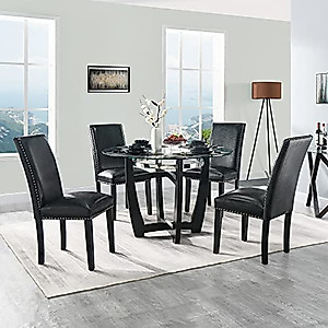 MODERION Parsons Dinning Chairs Set of 2 with Nail-Heads Trim, Faux Leather Kitchen Accent Side Upholstered Seat, Solid Wood Legs, 39'' x 25'' x 19'', Holds Up to 300 Lbs, Assembly Black, CY-1122-BK