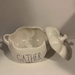 Rae Dunn GATHER Pumpkin Canister and Décor - 7 inch diemeter - 6 inch tall - Halloween Glazed Ceramic