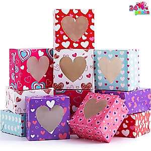 JOYIN 24pcs Valentine’s Day Bakery Treat Boxes Valentines Cup Cake Cookie Cardboard Boxes with with Heart PVC Window for Holiday Pastries,Wedding,Doughnut, Cookie, Cupcakes, Brownies, Truffles Gift Giving