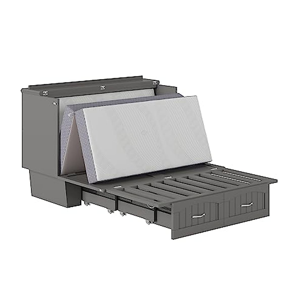 AFI, Nantucket Murphy Bed Chest with 6 inch Memory Foam Folding Matttress, Built-in Charging Station and Storage Drawer, Full, Grey