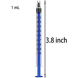 Blue 50 Pcs 1ml 1cc Plastic Syringe No Needle Syringe for Pets Oral, Refilling, Oil or Glue Applicator, Measuring or Transfering Tiny Amount of Liquids, Without Cap