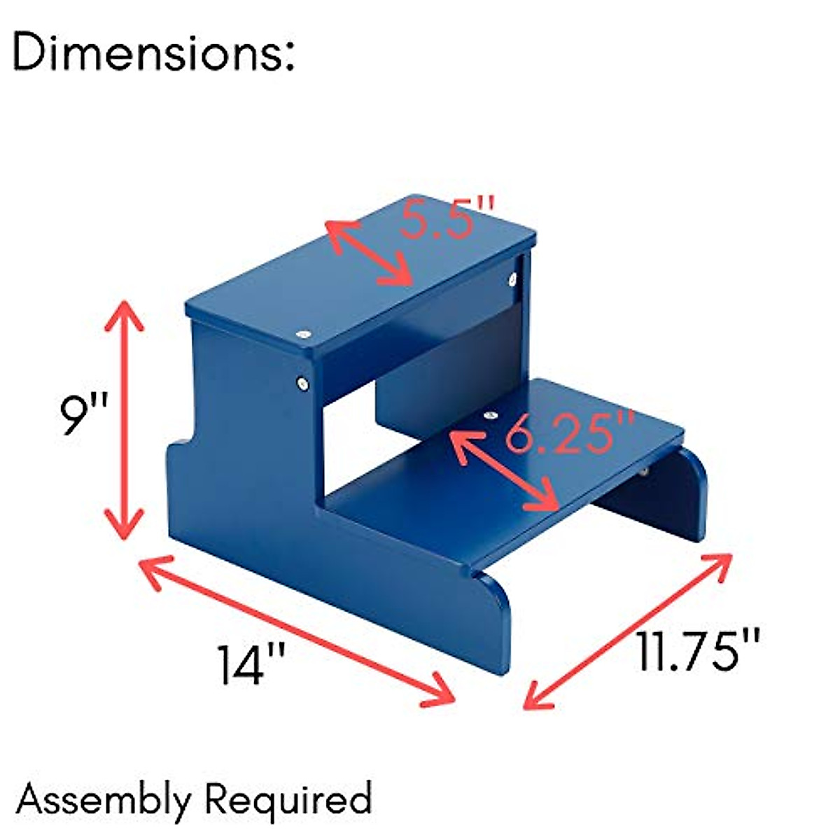 BirdRock Home Wooden Step Stool for Kids - Navy Blue – Decorative - Strong Sturdy Wood 2 Steps - Toddler Kids Step Helper for Kitchen Sink – Bathroom Toilet Stepping – Lightweight Construction