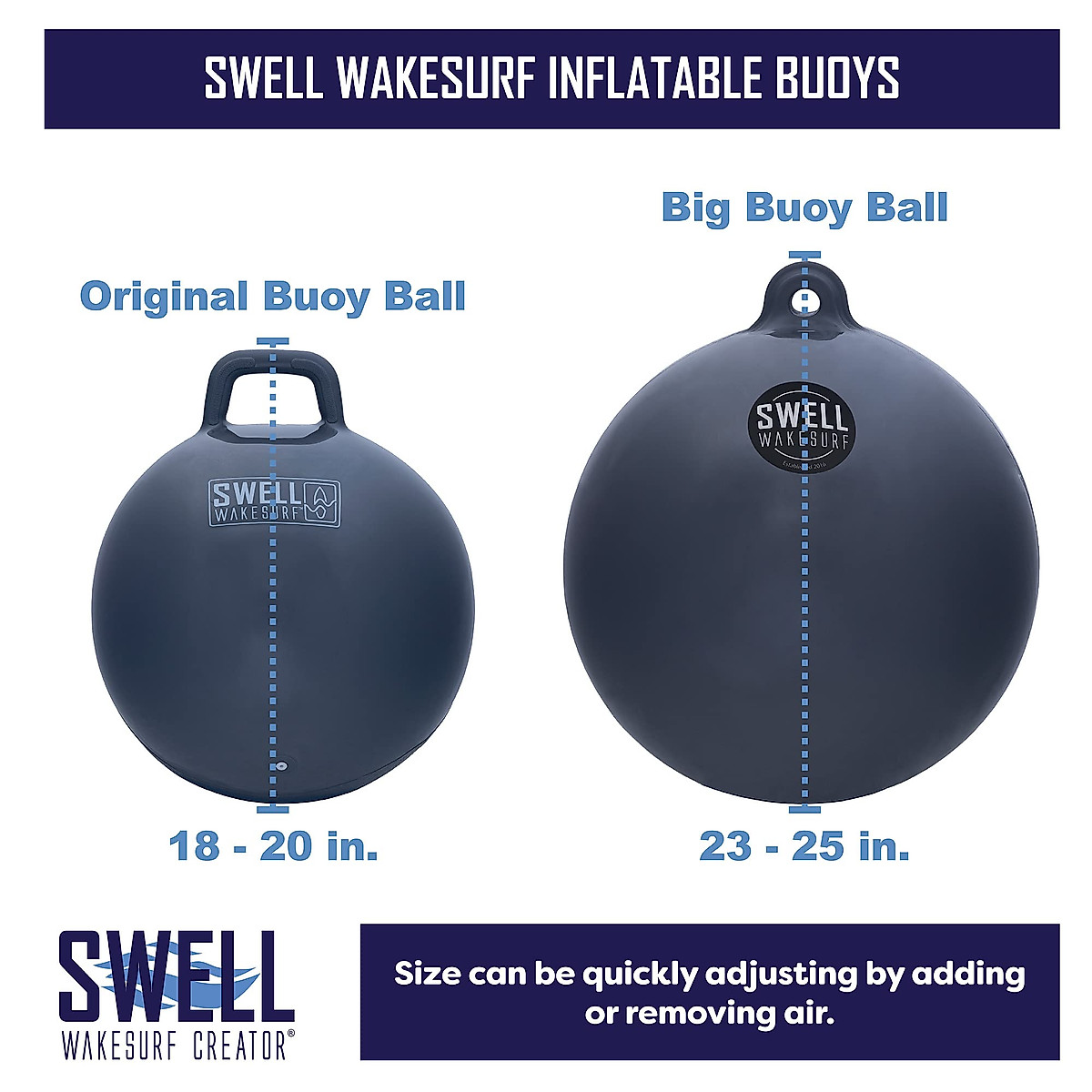 SWELL Wakesurf - Big Bumper Ball 25 Inch Diameter - Inflatable Raft Tie-Up Boat Fender Buoy (Grey)