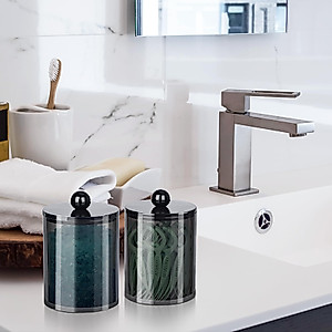 XIPENGKEJI 2 PACK Qtip Holder-10 oz, 12 oz, Qtip Holder Dispenser for Bathroom Canister Storage Organization, Vanity Makeup Organizer, for Cotton Ball, Cotton Swab, Cotton Rounds,Floss Picks.(Black)