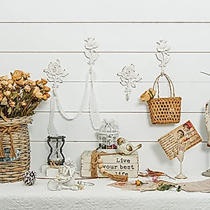 SOFFEE DESIGN 2pcs White Single Hooks 3D Rose Flower Retro Ornate Style for Room Wall Decoration, Coat Hat Scarf Hanging Hanger Entry Heavy Hooks Home Decor