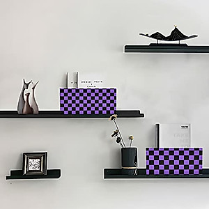Checkerboard Black Purple Plaid Storage Basket Felt Storage Bin Collapsible Felt Storage Convenient Box Organizer for Clothes Towels Magazine